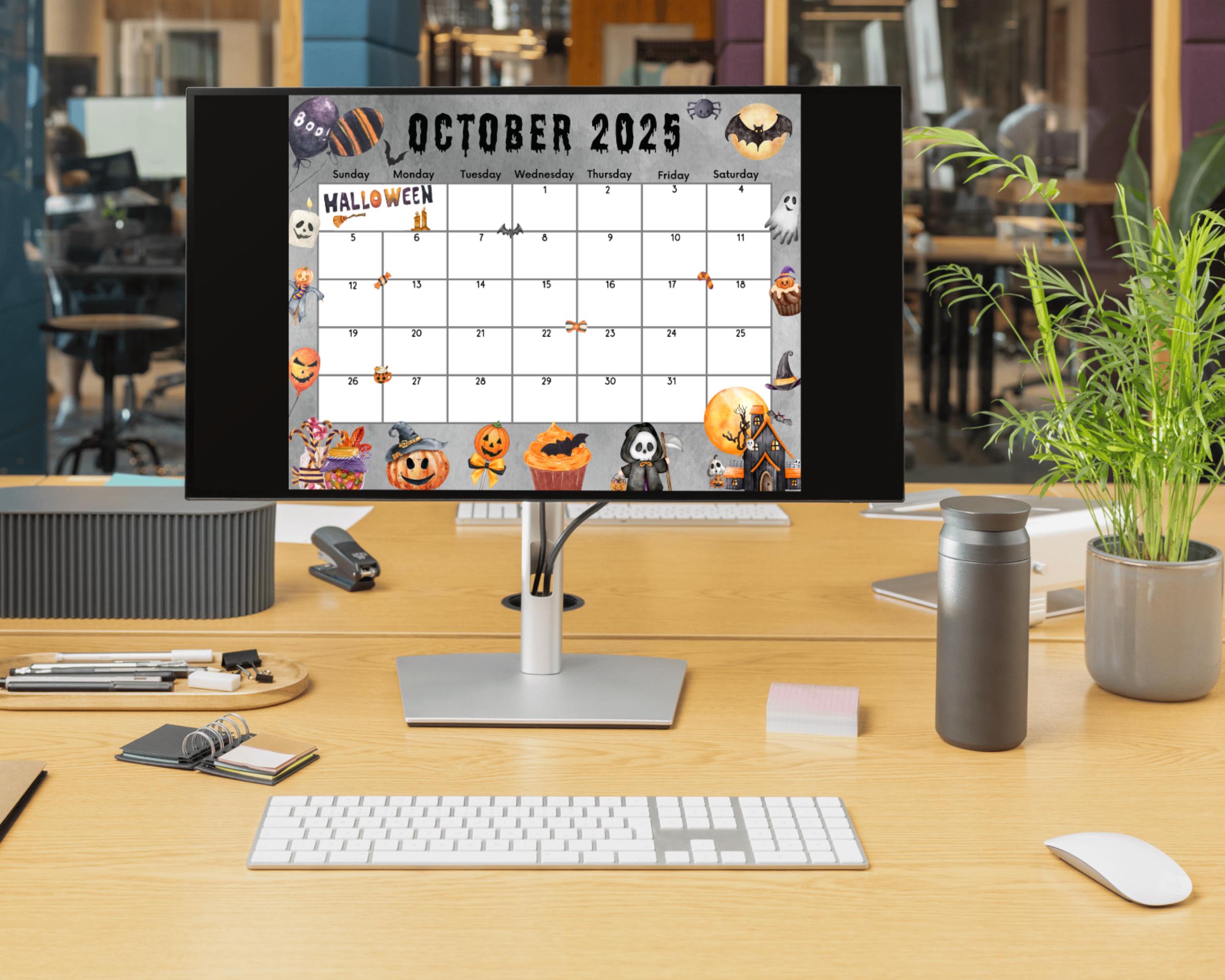 Editable Fillable October 2025 Calendar for Spooky Happy Halloween ...