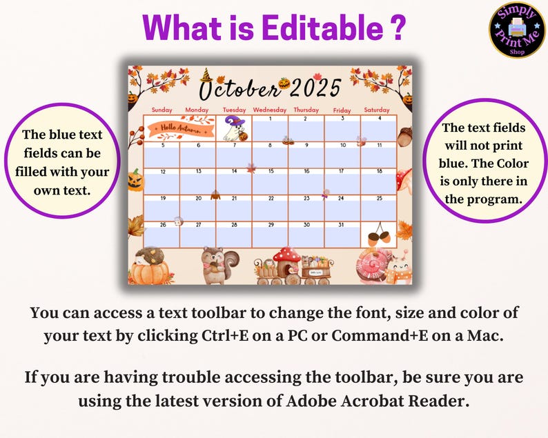 Editable Fillable October 2025 Calendar for Autumn, Fall, Happy ...