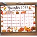 Editable Fillable November 2025 Calendar for Happy Thanksgiving With ...