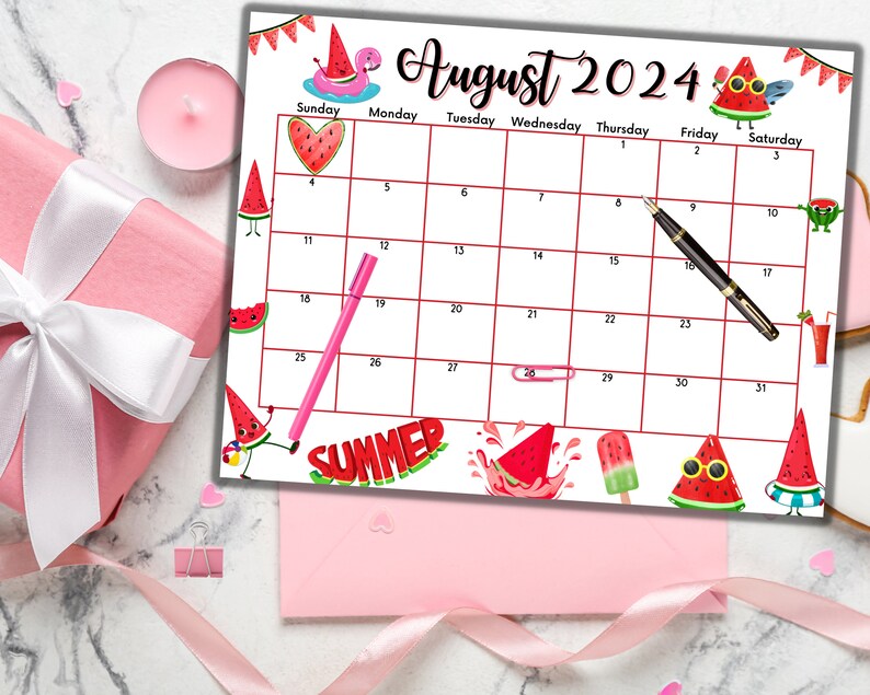 Editable Fillable August 2024 Calendar for Happy Summer Vacation, Funny ...