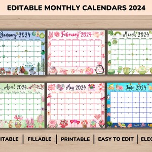 EDITABLE Monthly Calendar 2024 Bundle 12 Month for Home and Office ...
