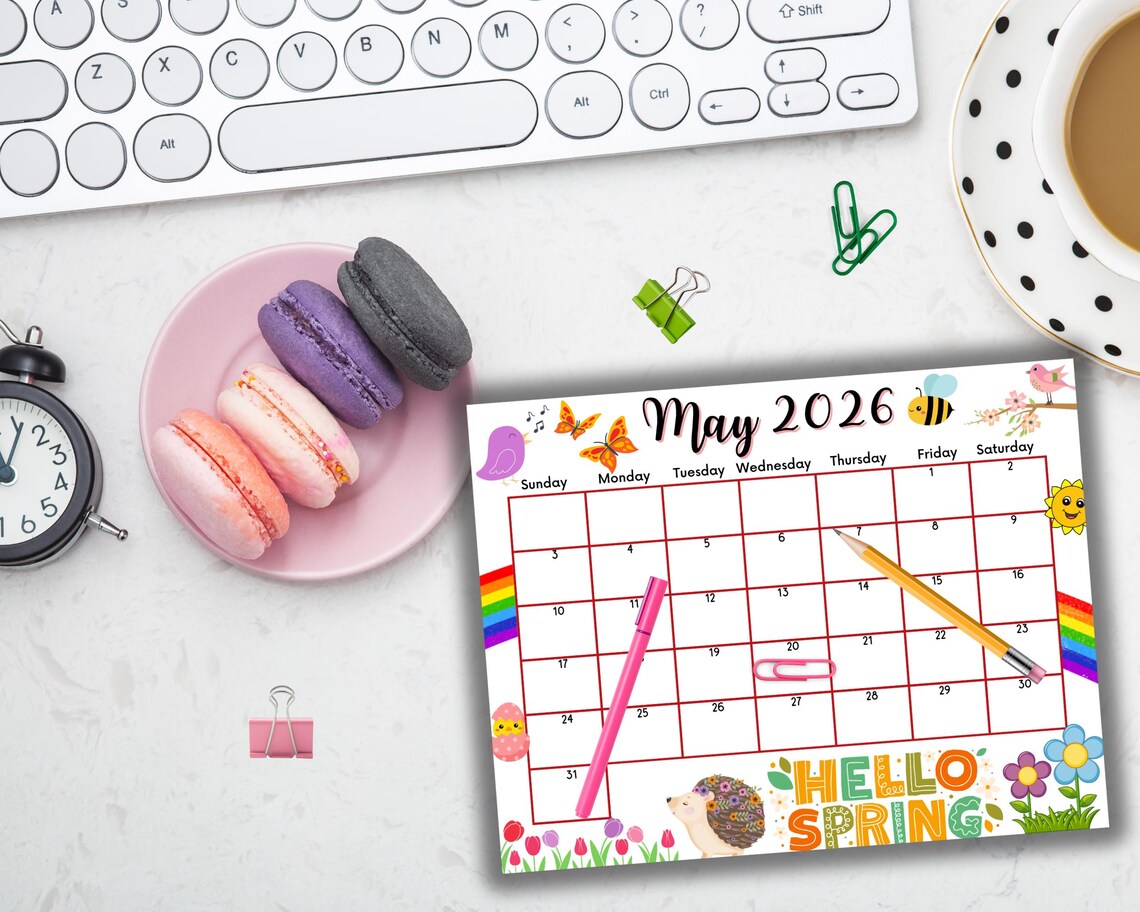 Bearbeitbarer befüllbarer Kalender Mai 2026 für Happy Spring mit ...