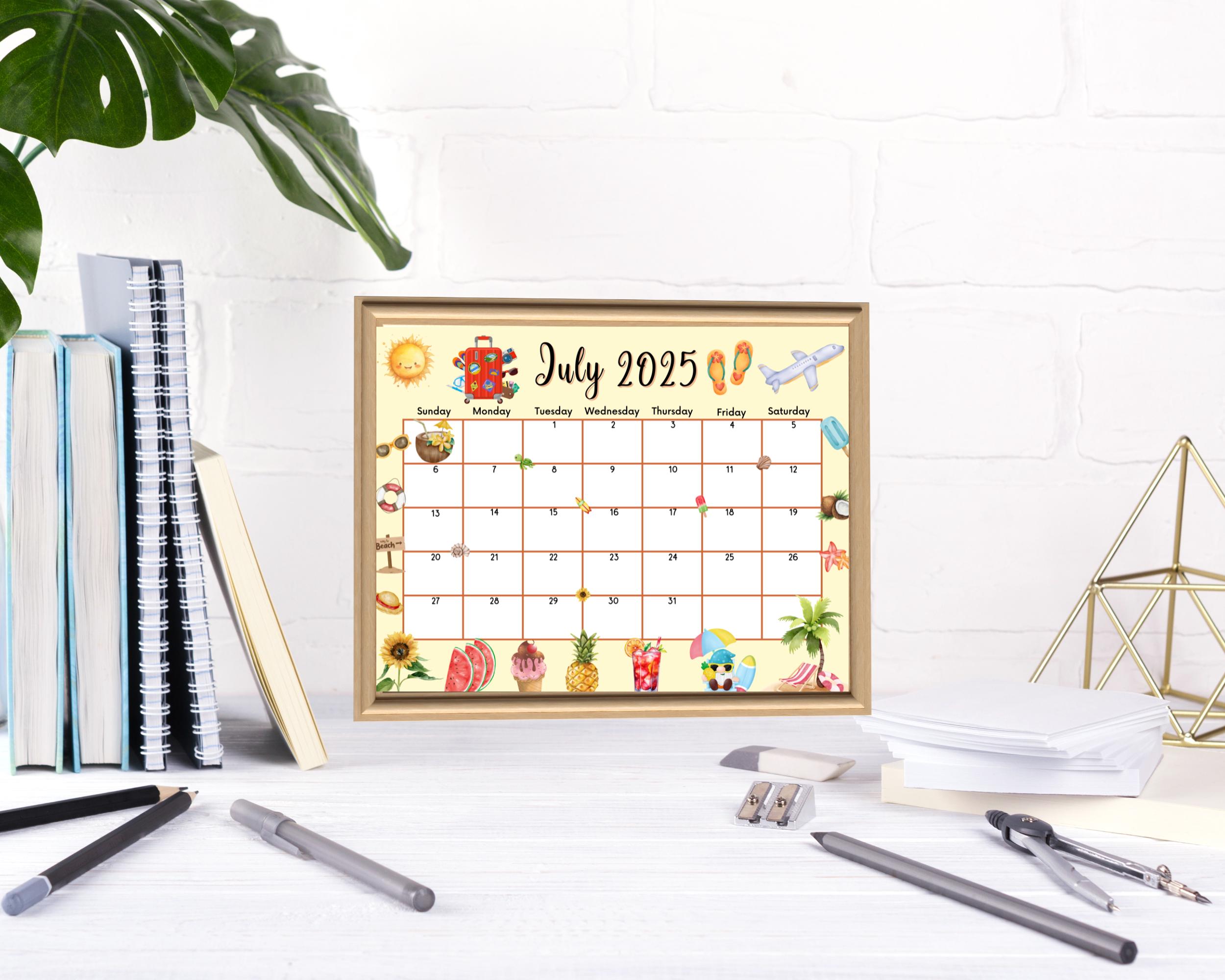 Editable Fillable July 2025 Calendar for Joyful Summer, Relaxing ...