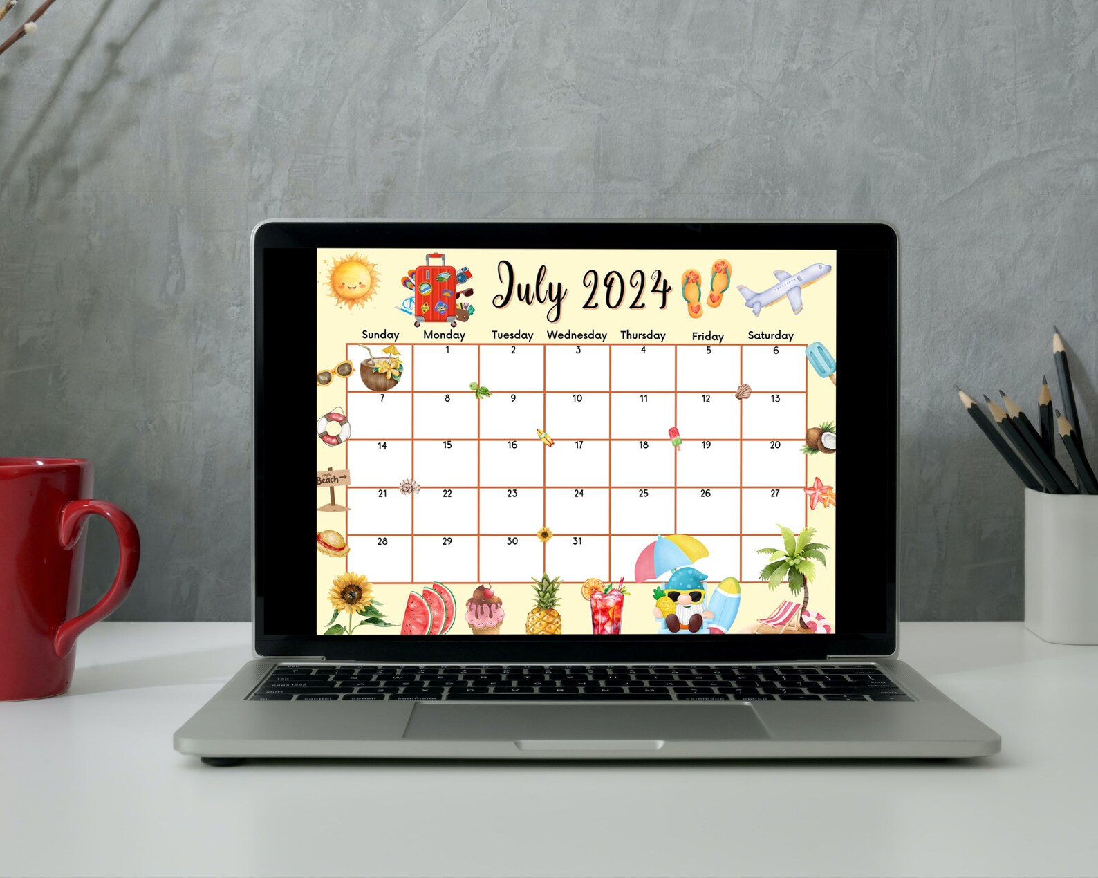Editable Fillable July 2024 Calendar for Joyful Summer, Relaxing ...