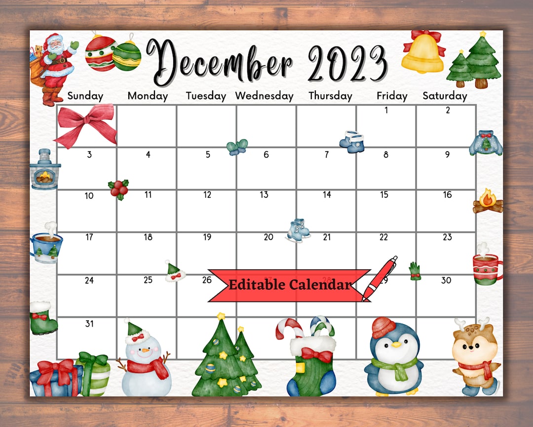 Editable December 2023 Calendar, Fillable, Printable, Merry Christmas ...