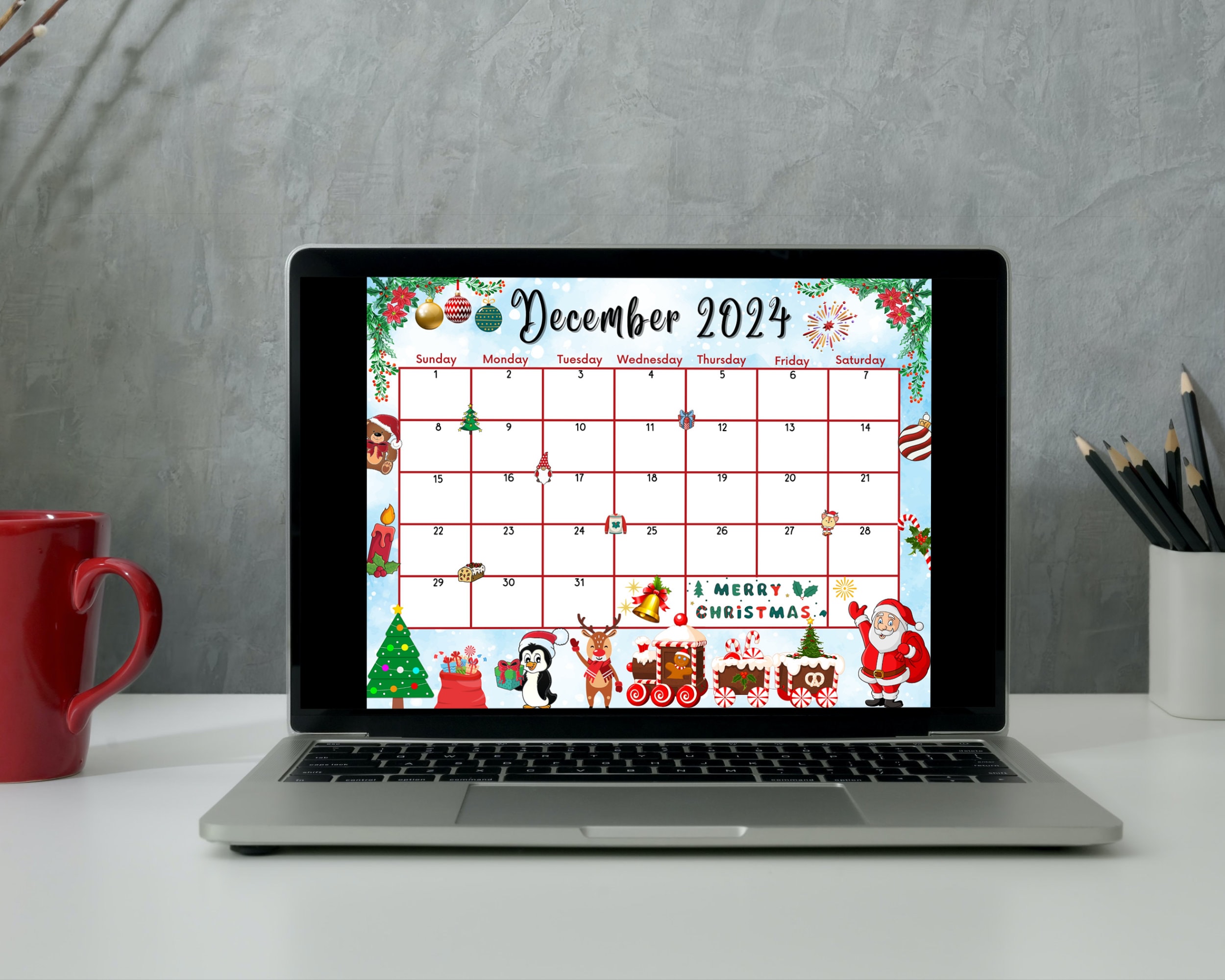 Editable Fillable December 2024 Calendar for Merry Christmas With ...
