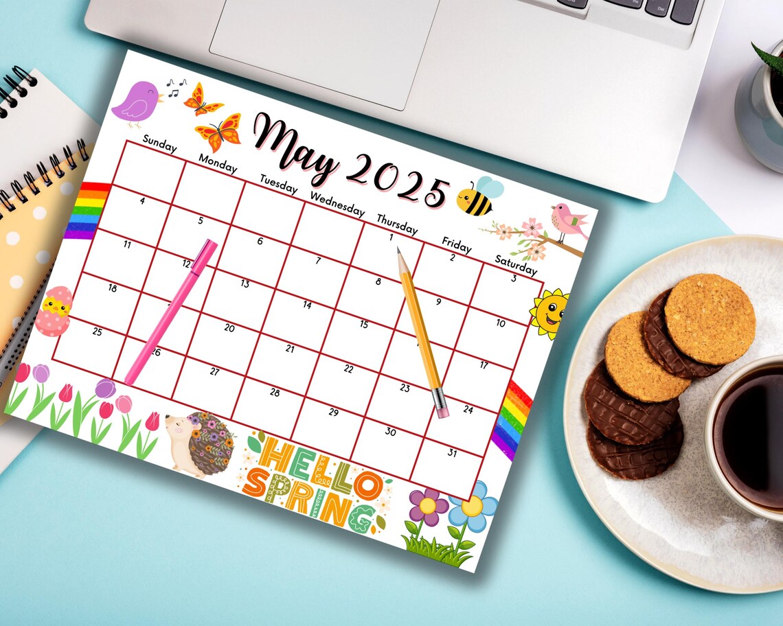 Bearbeitbarer befüllbarer Kalender Mai 2025 für Happy Spring mit ...