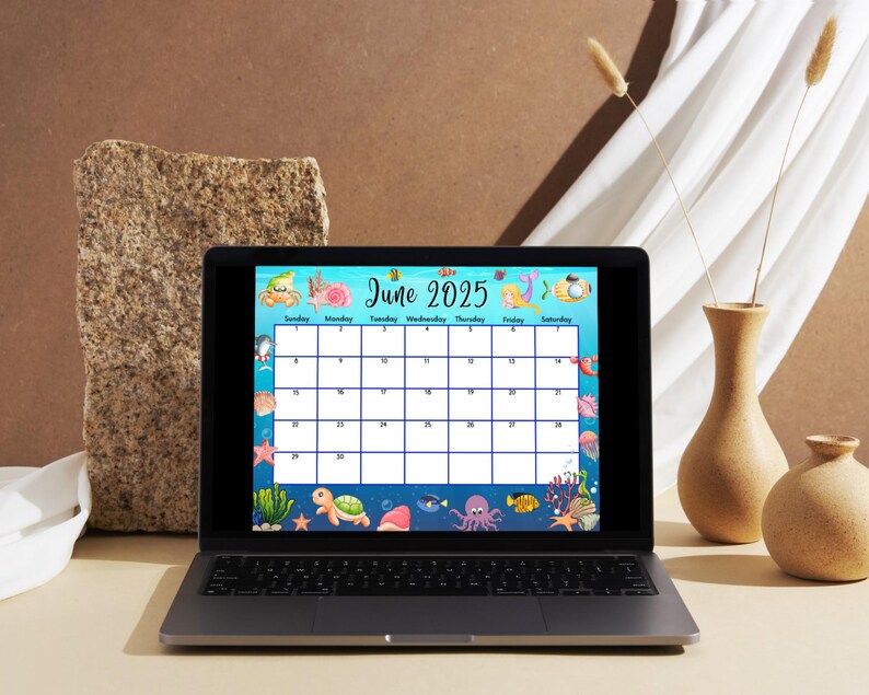 Editable Fillable June 2025 Calendar for Relaxing Summer With Cute Sea ...