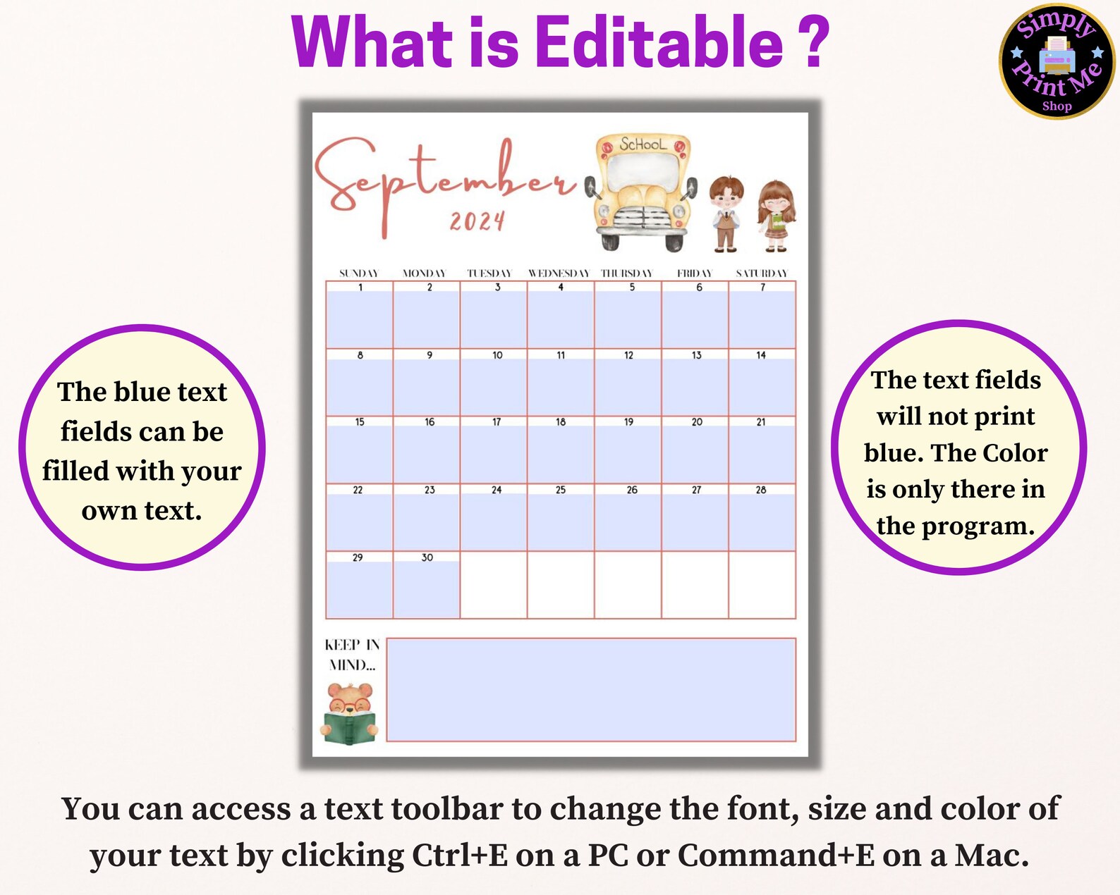 EDITABLE September 2024 Calendar, Printable Autumn Classroom Planner ...