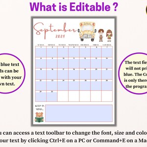 EDITABLE September 2024 Calendar, Printable Autumn Classroom Planner ...
