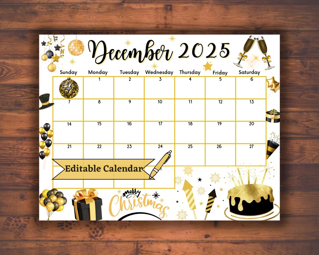 Editable Fillable December 2025 Calendar for Merry Christmas With Cute ...
