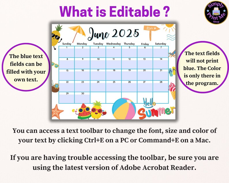 Editable Fillable June 2025 Wall Calendar, Printable Classroom Planner ...