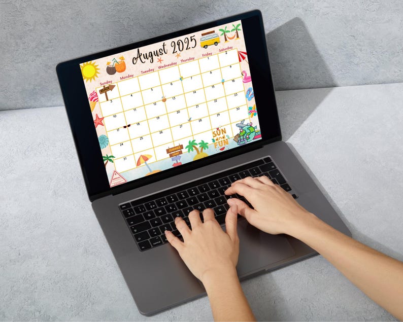 Editable Fillable August 2025 Calendar for Joyful Summer at the Beach ...