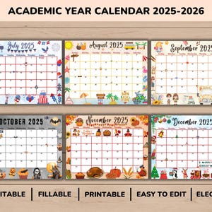 Editable School Calendar 2025-2026 From July to June, Printable ...