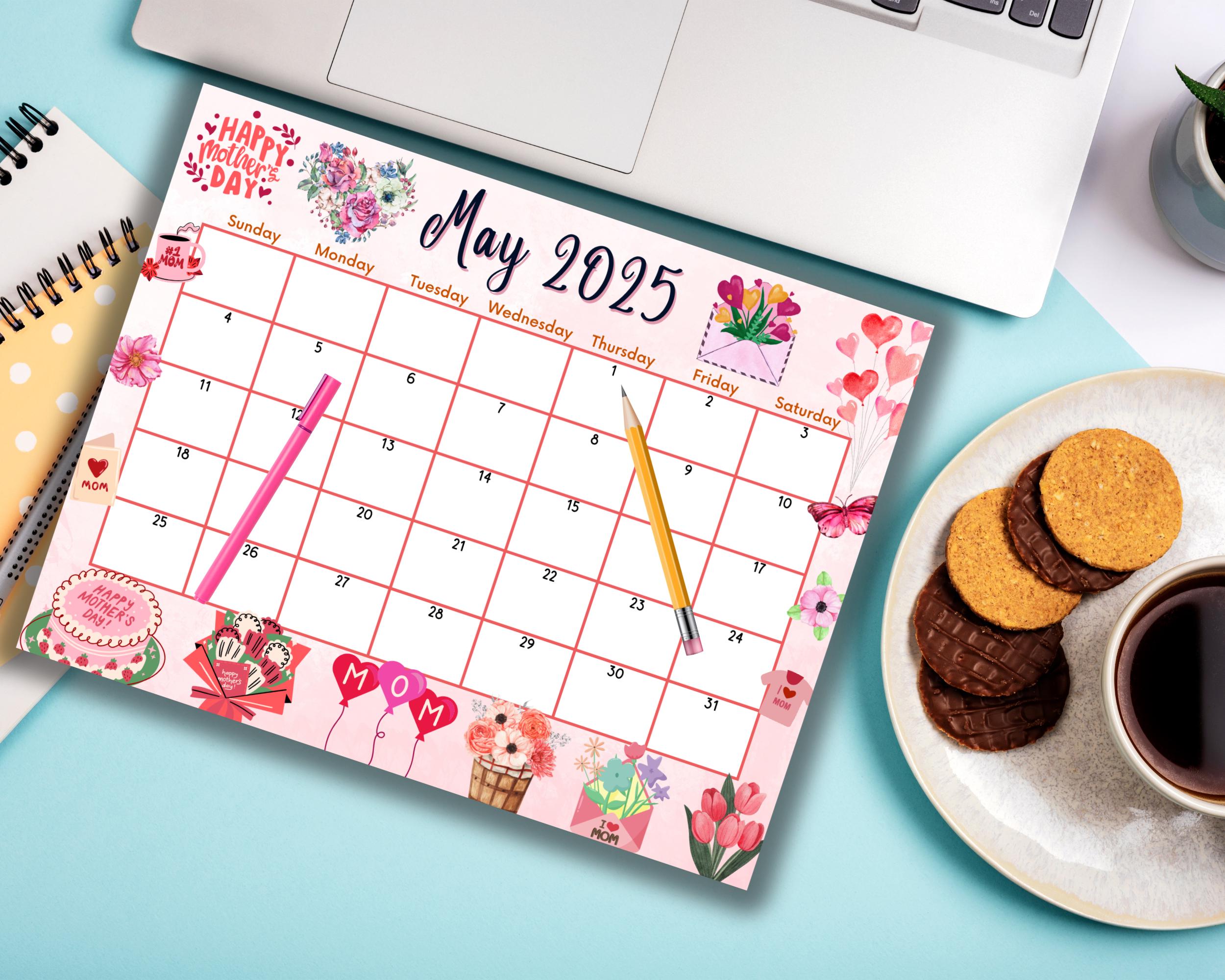 Calendario editable y rellenable de mayo de 2025 para el Día de la ...