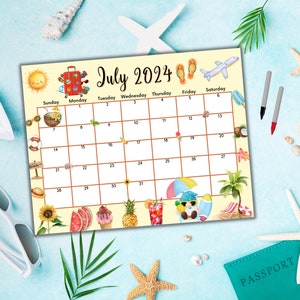 Editable Fillable July 2024 Calendar for Joyful Summer, Relaxing ...