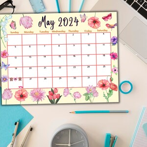Editable Fillable May 2024 Calendar for Spring With Lovely Flowers ...