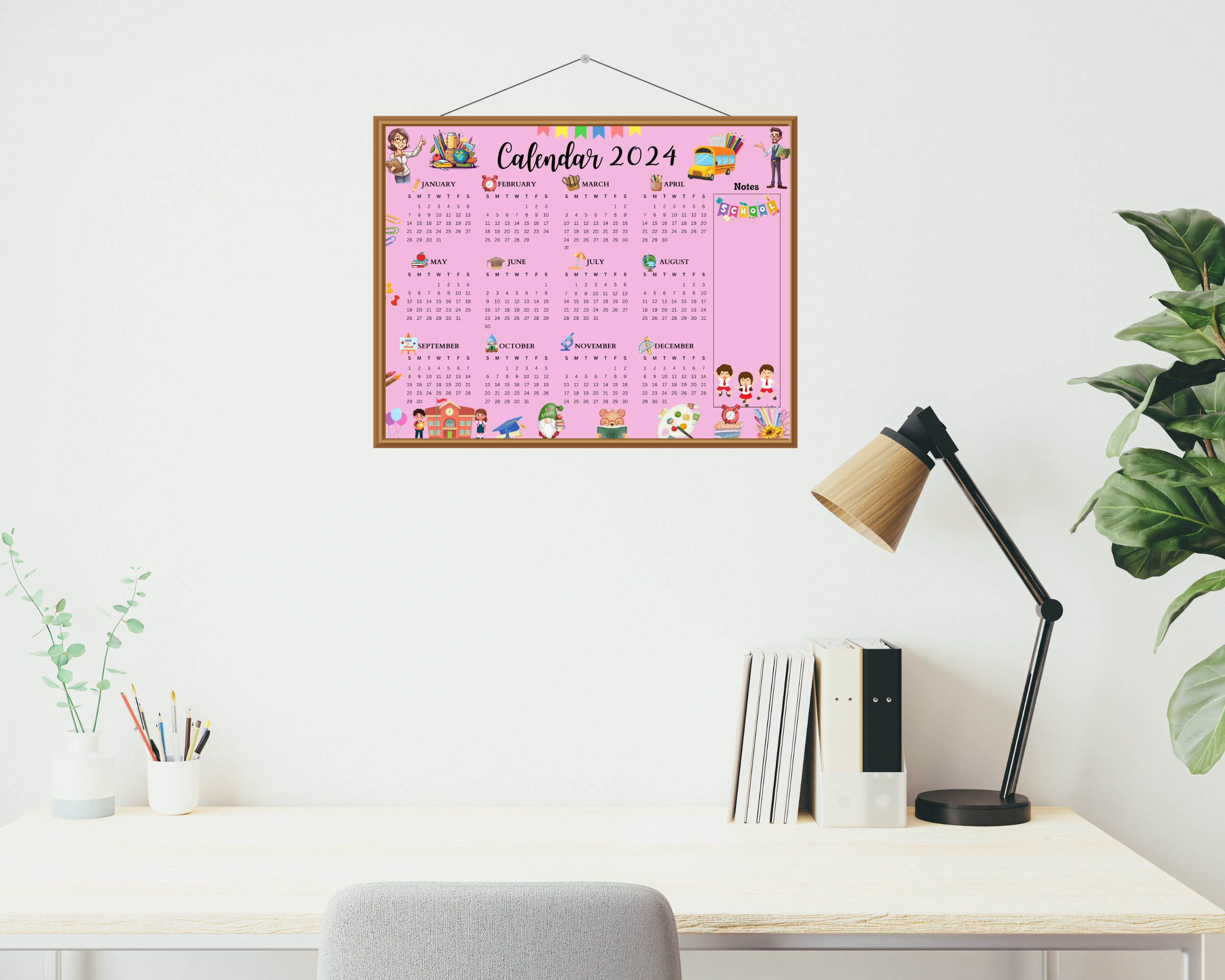 Editable Printable Yearly Calendar 2024, Year at a Glance, Teacher ...