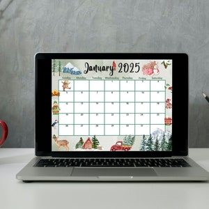 Editable January 2025 Calendar for Happy Winter, New Year 2025, Trees ...