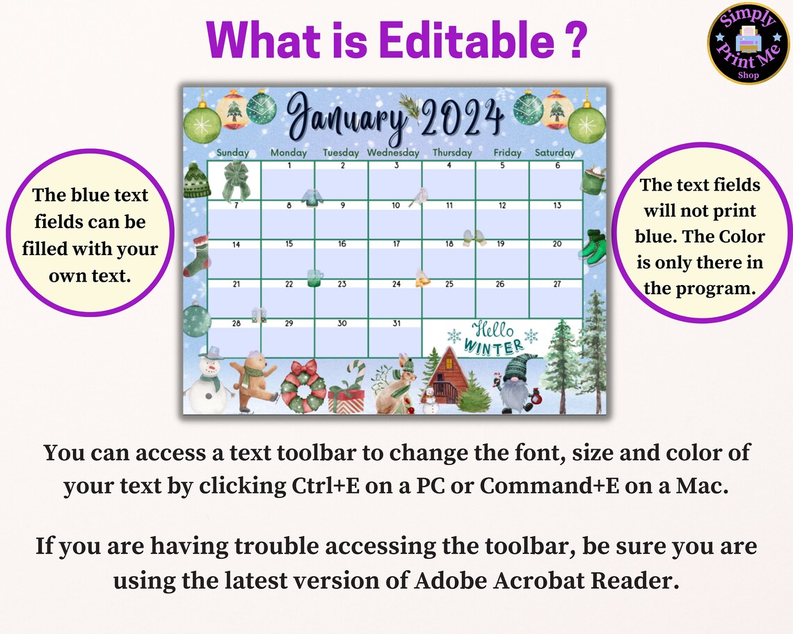 EDITABLE Monthly Calendar 2024 Bundle 12 Month for Home and Office ...