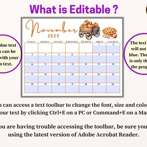 EDITABLE November 2024 Calendar, Printable Autumn Classroom Planner ...