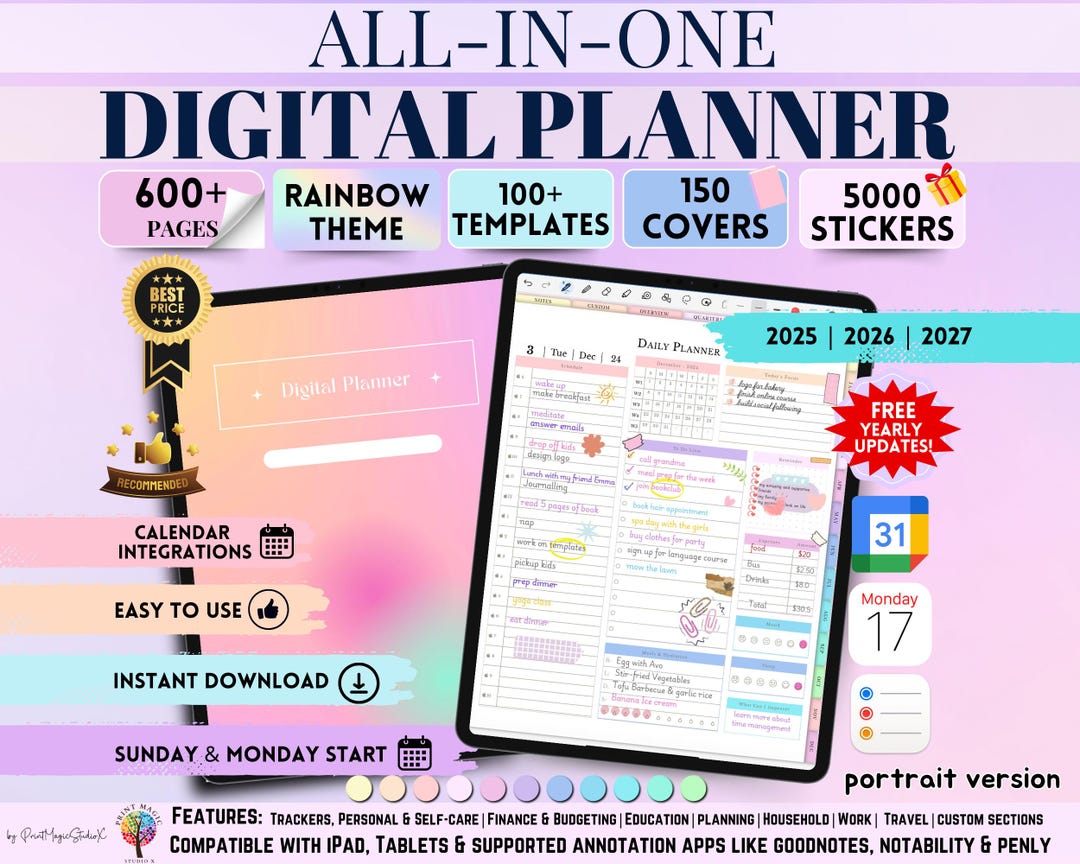 All-in-one Digital Planner Trackers 2025, 2026, 2027 Digital Planner ...