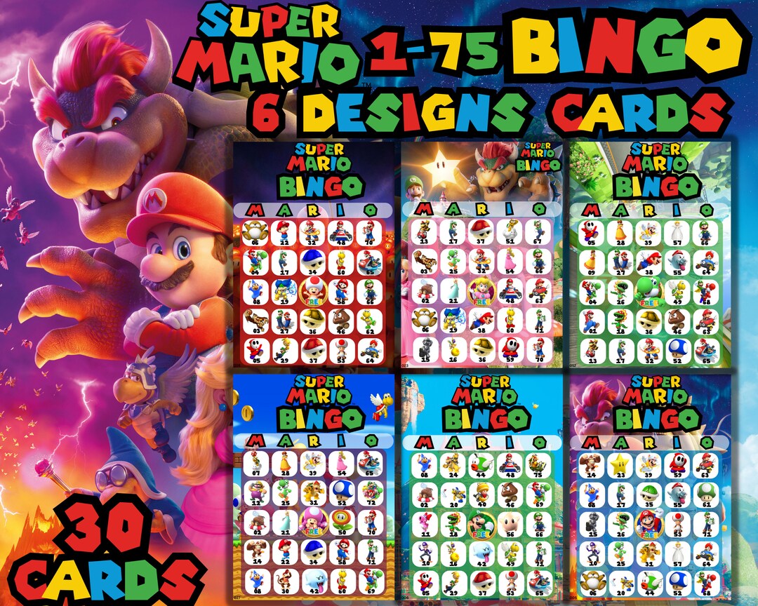 Super Mario Printable Bingo Cards for Kids 30 Unique Mario Cards, Mario ...