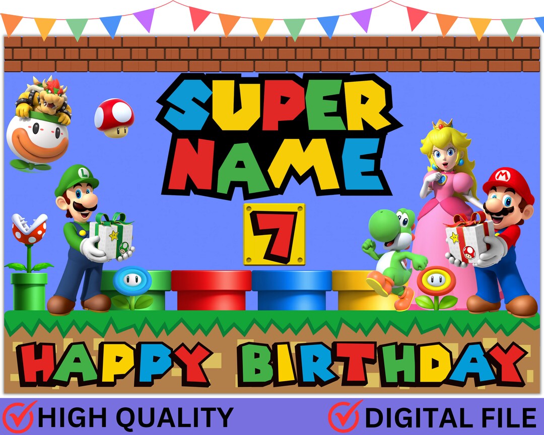 Custom Super Mario Backdrop Banner, Personalised Mario Birthday Party ...