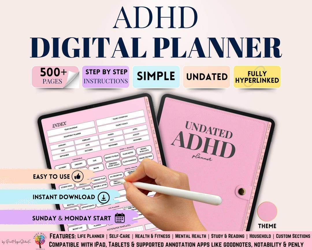 ADHD Digital Planner, Undated Digital Planner, Goodnotes Planner, ADHD ...