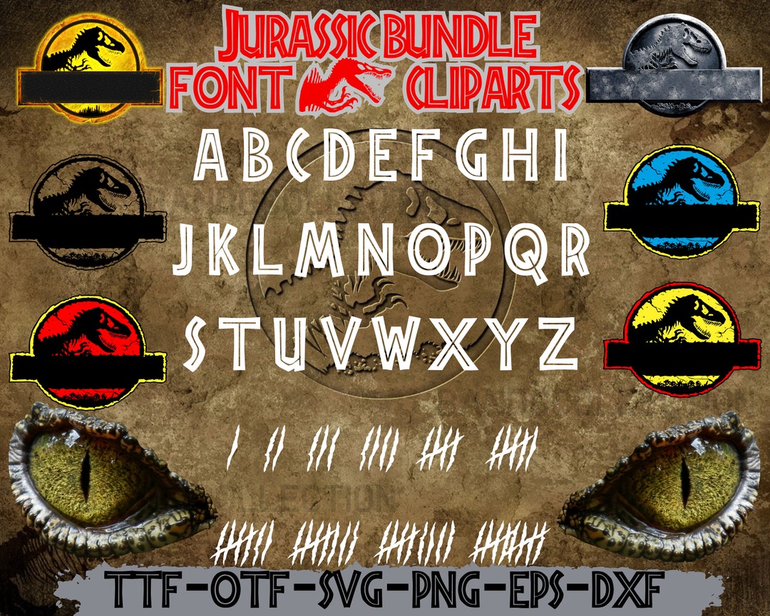 Jurassic Font Png SVG Eps Dxf Bundle, Dinosaur Font Cliparts Bundle ...