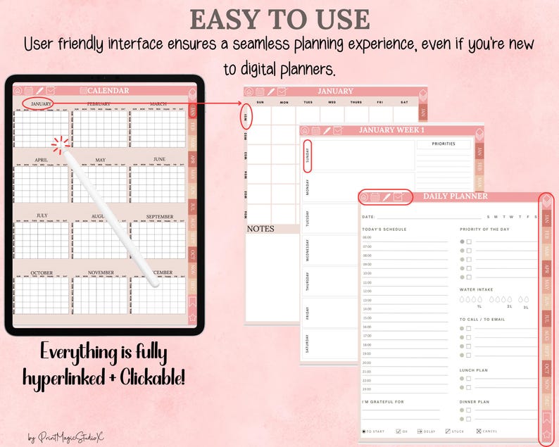 Undated Planner, Monthly Digital Planner, Goodnotes Penly Template iPad ...