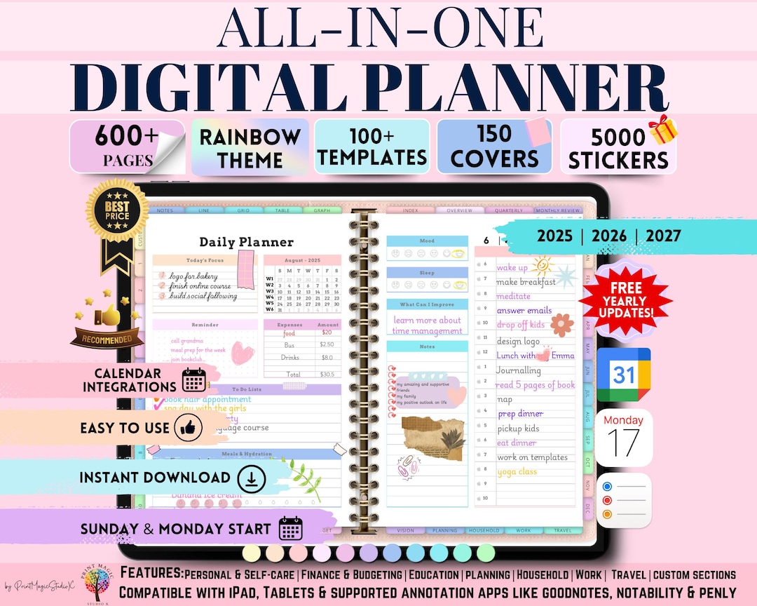 All In One Digital Planner 2025 2026 2027, Digital Planner, Digital ...