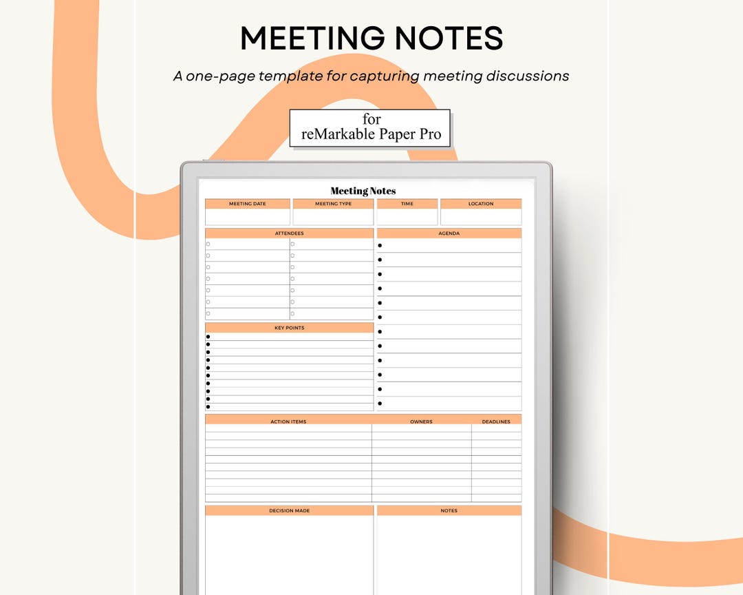 Meeting Notes for Remarkable Paper Pro Single Page PDF Template - Etsy