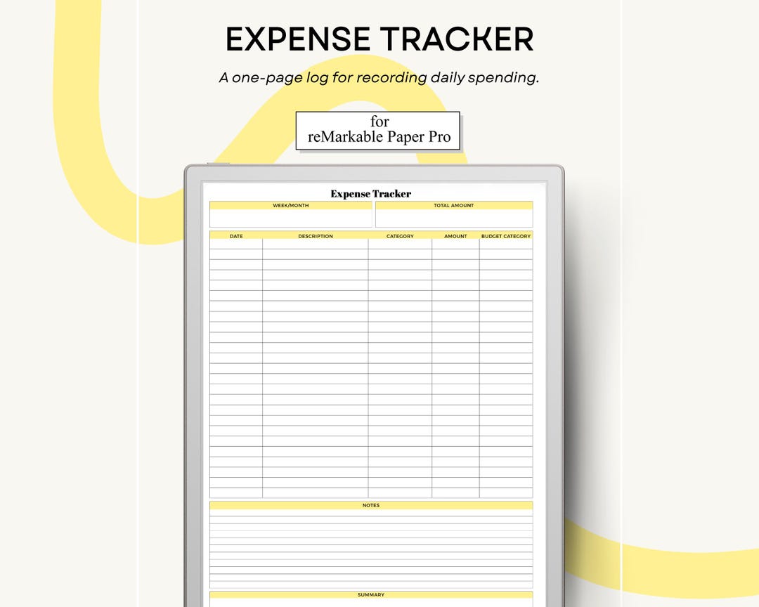 Expense Tracker for Remarkable Paper Pro Single Page PDF Template - Etsy