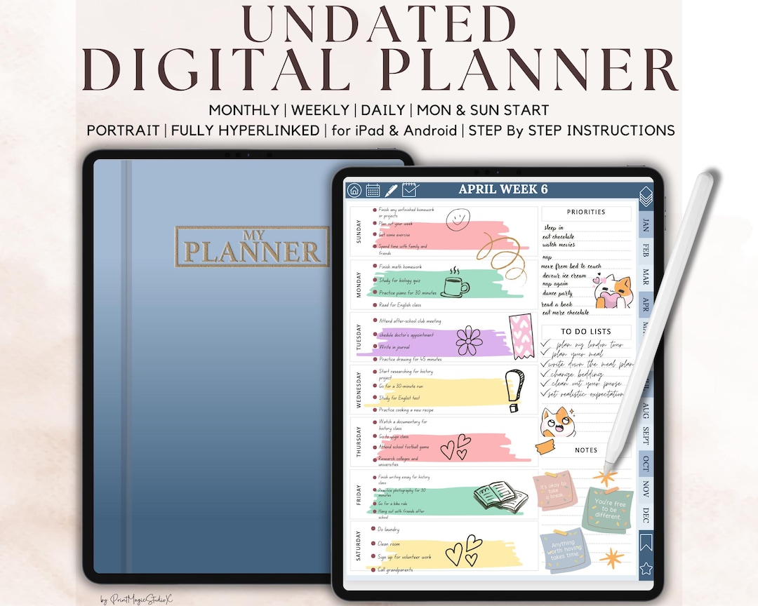 Undated Digital Planner, Simple Minimalist Undated Digital Planner ...