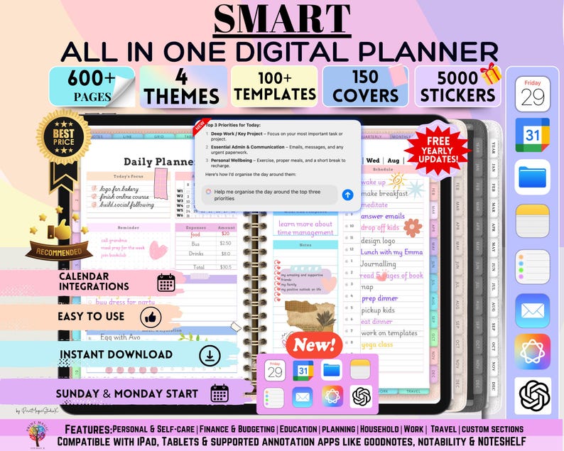 All in One Smart Digital Planner 2026, 2027, 2028 Digital Planner ...