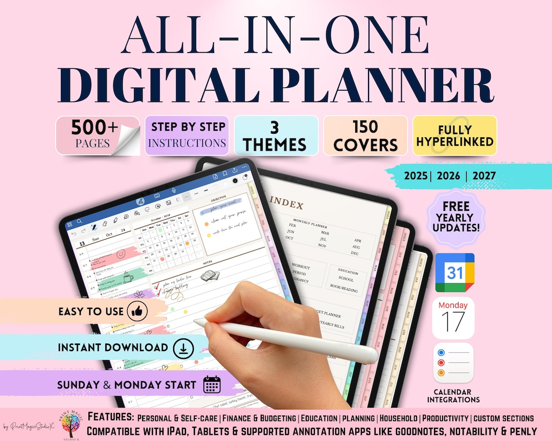 All-in-one Digital Planner 2025, 2026 Digital Planner, Digital Journal ...