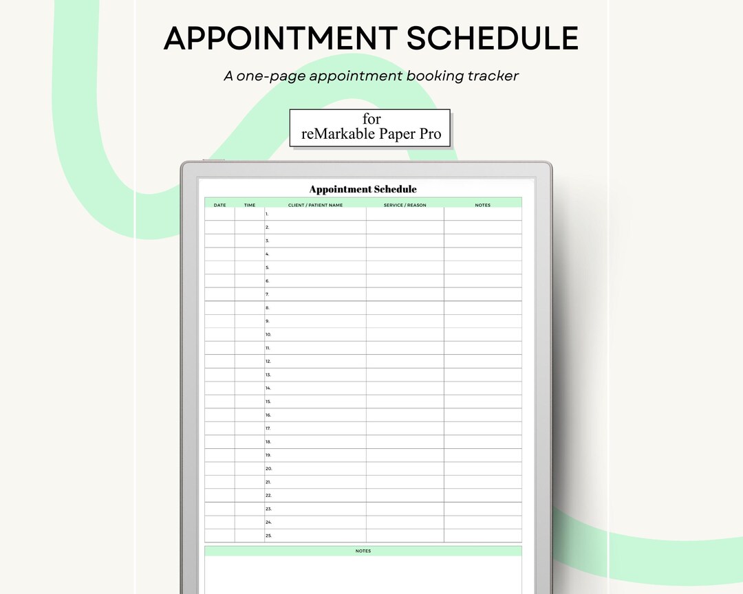Appointment Schedule for Remarkable Paper Pro Single Page PDF Template ...