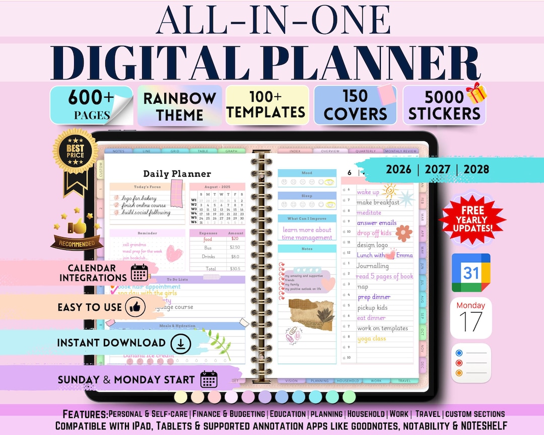 All in One Digital Planner 2026, 2027, 2028 Digital Planner, Digital ...