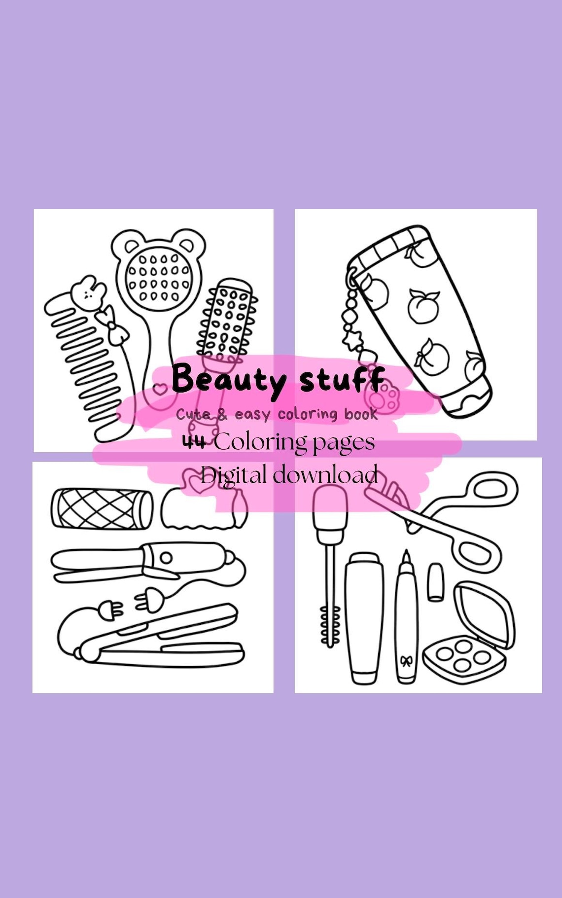 44 Colouringpages, Beauty Stuff, Cute and Easy Colouringbook, Stress ...