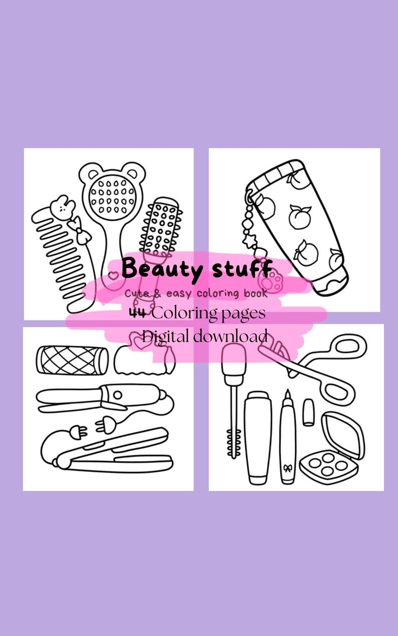 44 Colouringpages, Beauty Stuff, Cute and Easy Colouringbook, Stress ...