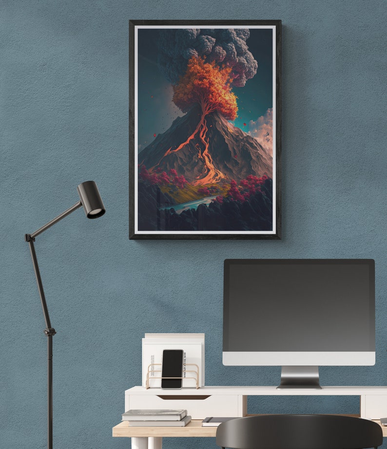 Volcano Tree AI Art Colorful Surreal Art Erupting Volcano Digital ...