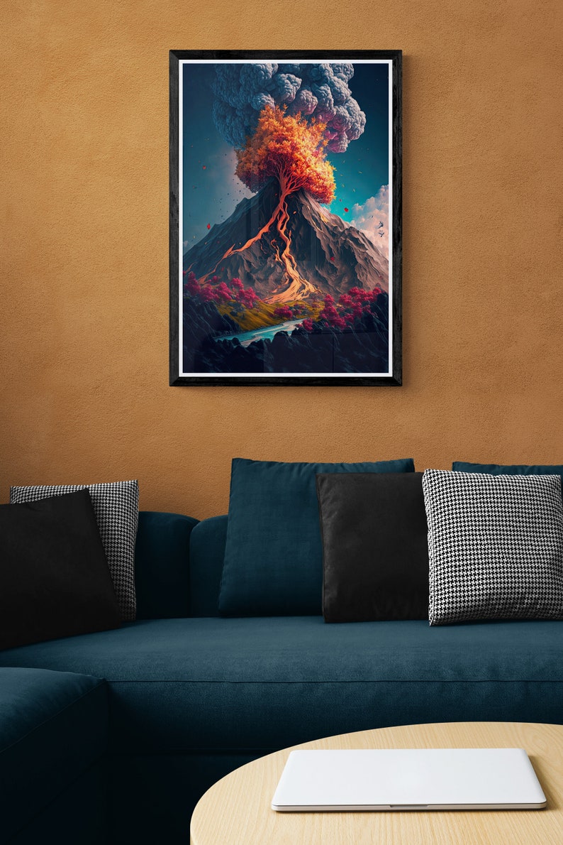 Volcano Tree AI Art Colorful Surreal Art Erupting Volcano Digital ...
