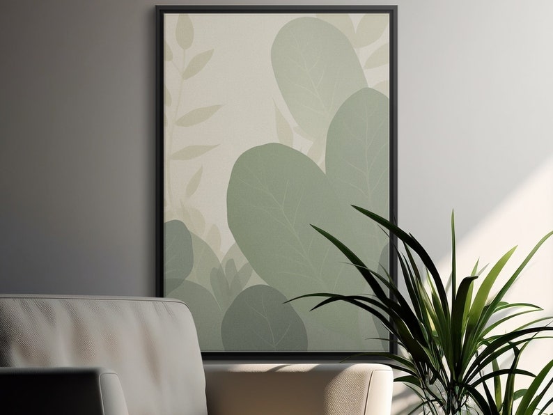 Botanical Digital Print, Minimalist Plant Leaf Illustration, Neutral ...
