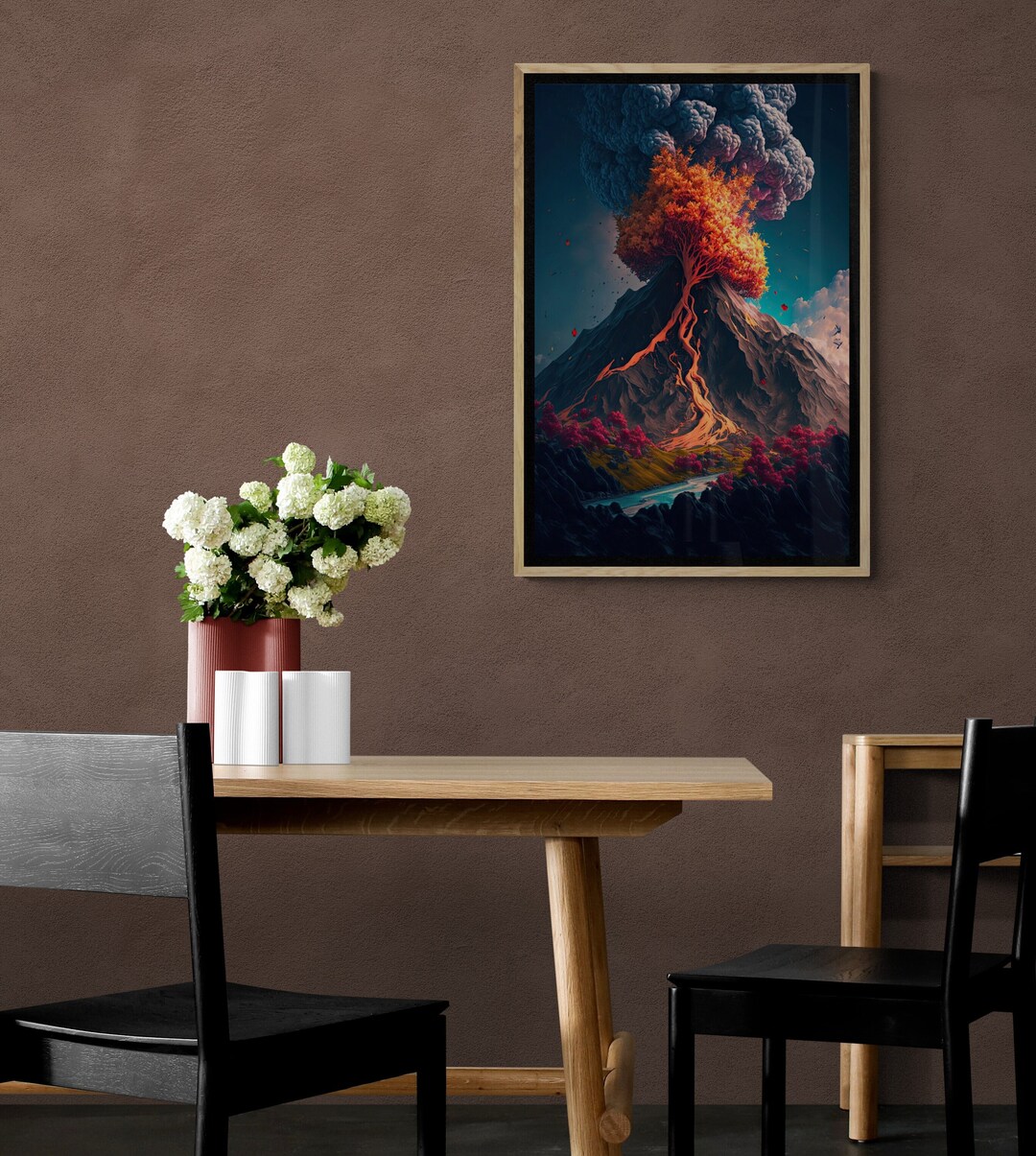 Volcano Tree AI Art Colorful Surreal Art Erupting Volcano Digital ...