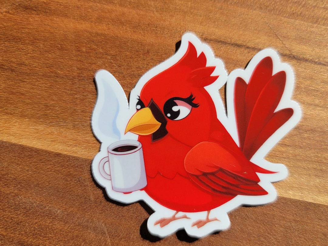Cute Cardinal With Coffee Vinyl Sticker | Water Bottle Sticker | Laptop ...