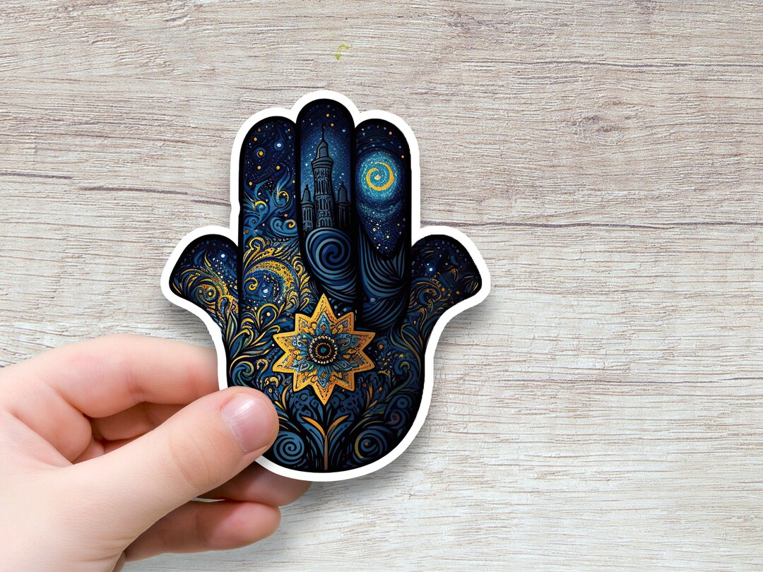 Starry Night Inspired Hamsa Vinyl Sticker | Evil Eye Protection Sticker ...