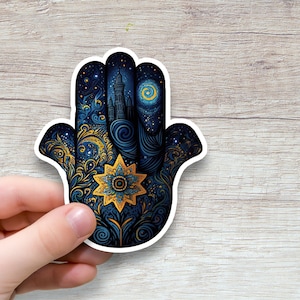 Starry Night Inspired Hamsa Vinyl Sticker | Evil Eye Protection Sticker ...