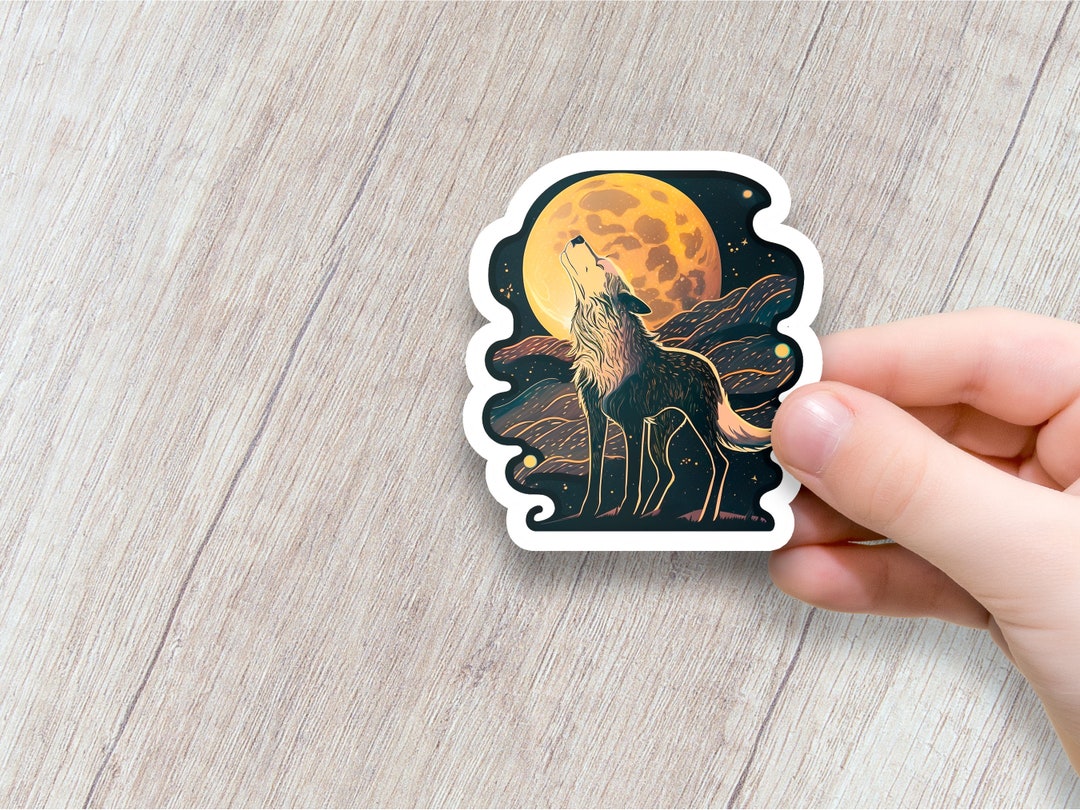 Wolf Howling at the Moon Vinyl Sticker | Water Bottle Sticker | Laptop ...