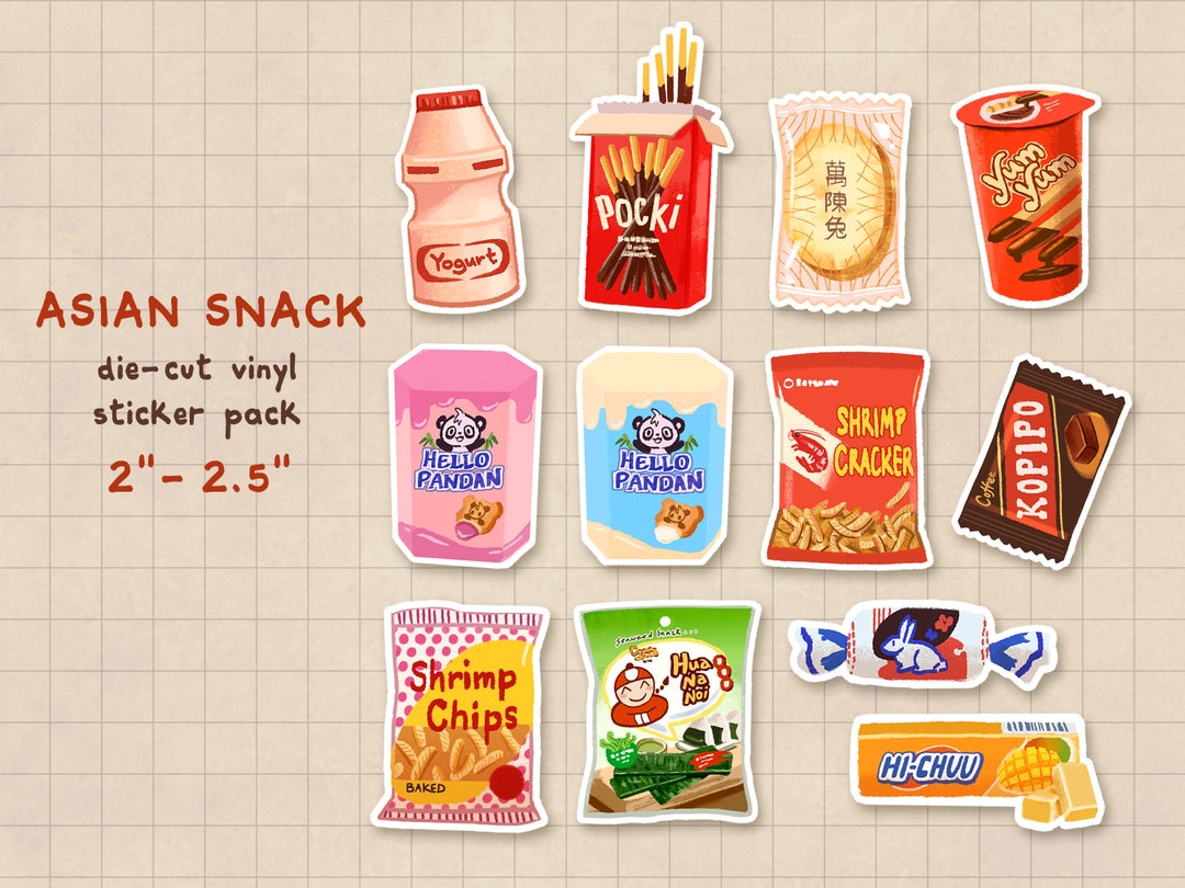 Asian Snacks Die-cut Sticker Pack | Water-resistant, Laminated, Vinyl ...